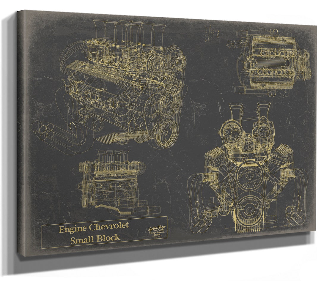 Vintage Engine Chevy Small Block Print, Original Blueprint Canvas - Etsy