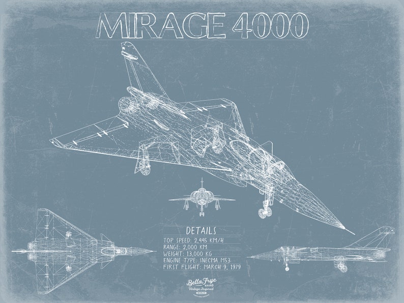 Dassault Mirage 4000 Aircraft Blueprint Wall Art Original - Etsy