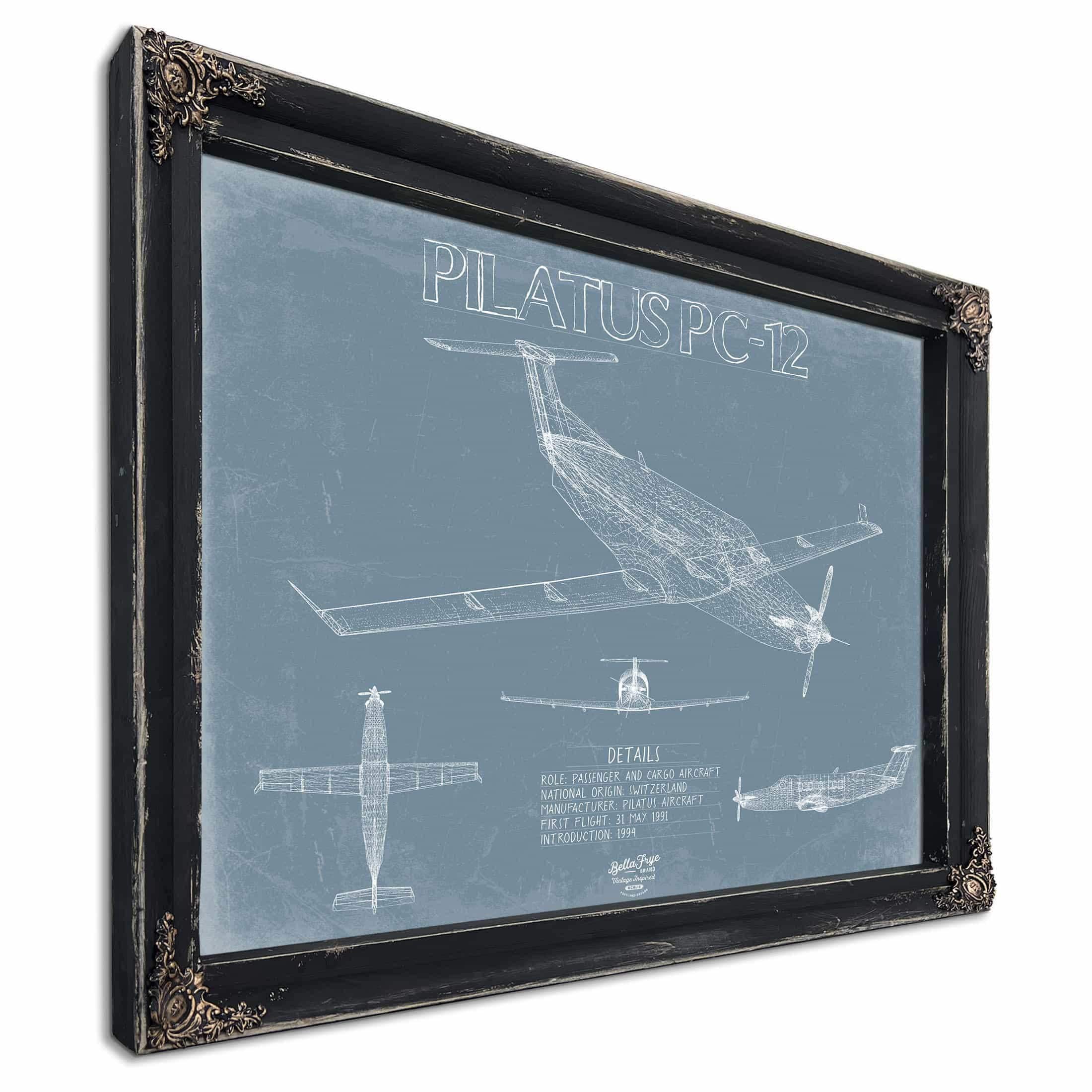 Pilatus PC-12 Aircraft Blueprint Wall Art - Original Aviation Plane ...