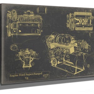 Vintage Engine Ford Supercharged V8 Print, Original Blueprint Canvas - Etsy