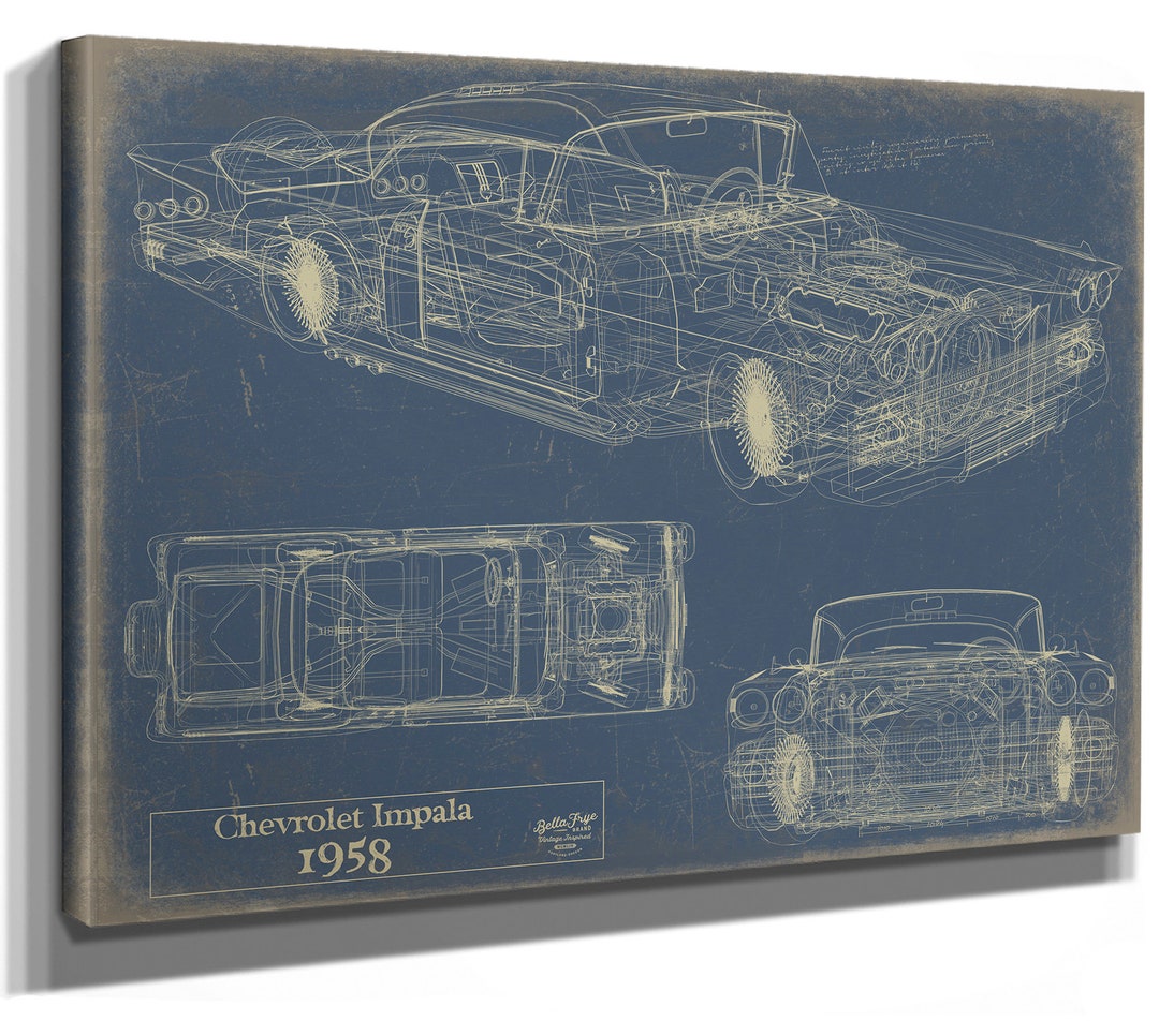 Vintage 1958 Chevrolet Impala Car Blueprint Gifts for Husband Original ...