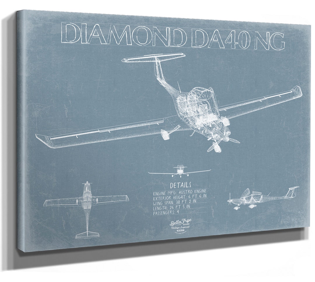 Diamond DA40-NG Aircraft Blueprint Wall Art - Original Airplane Print ...