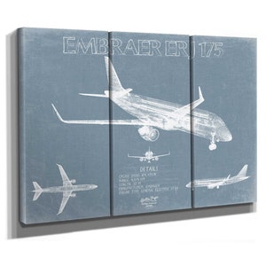 Embraer ERJ-175 Aircraft Blueprint Wall Art - Original Airplane Print ...