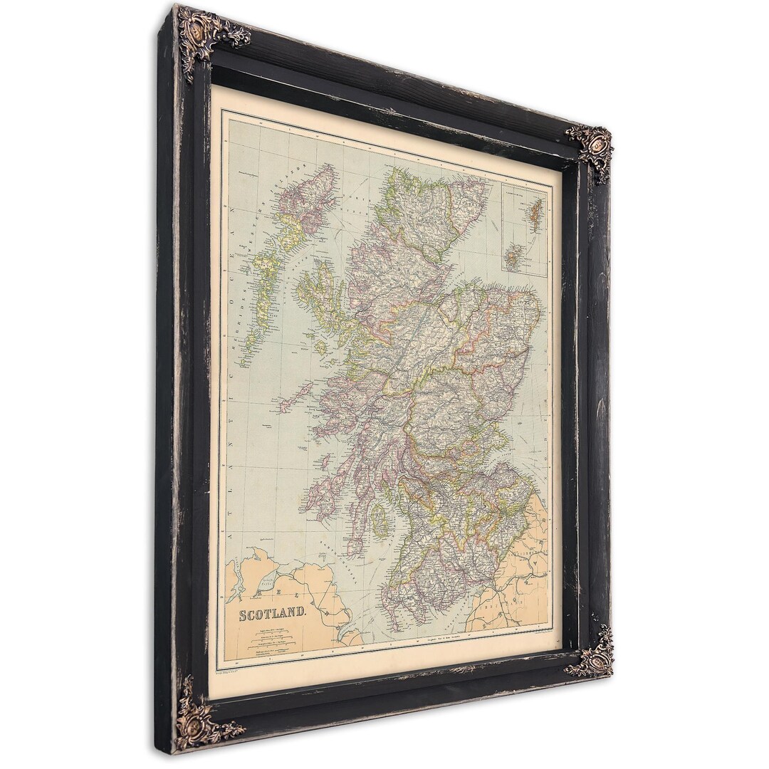 Framed Scotland Vintage Map - Ornate Embellishment Frame With Print - Etsy