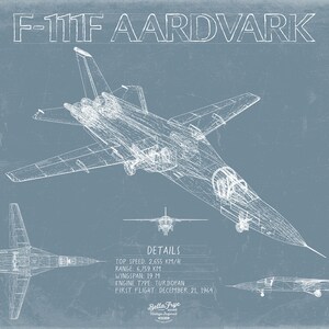 General Dynamics F-111 Aardvark Aircraft Blueprint Wall Art - Original ...