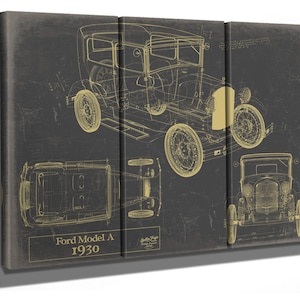 Vintage 1930 Ford Model A Car Model Print, Original Blueprint Canvas ...
