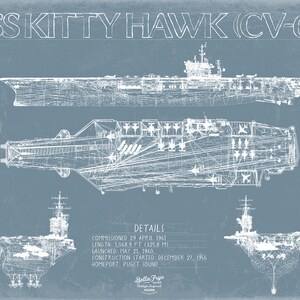 USS Kitty Hawk (CV-63) Supercarrier Blueprint Wall Art - Original ...
