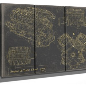Vintage Engine V8 Turbo Diesel Print, Original Blueprint Canvas - Etsy