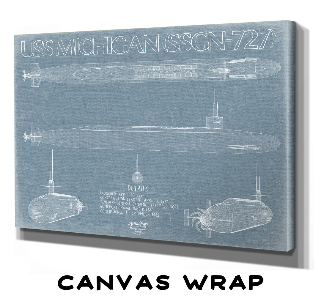 USS Michigan (SSGN-727) Blueprint Wall Art - Original Submarine Print ...