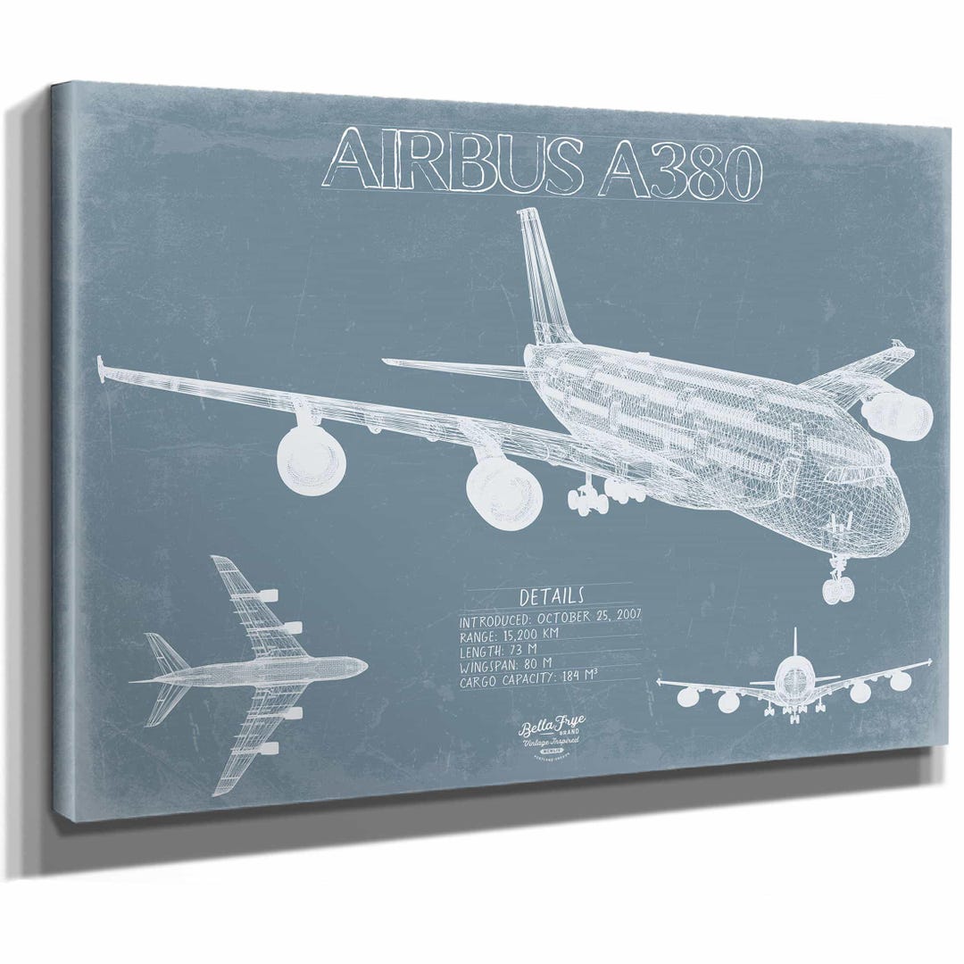 Airbus A380 Aircraft Blueprint Wall Art - Original Aviation Plane Print ...