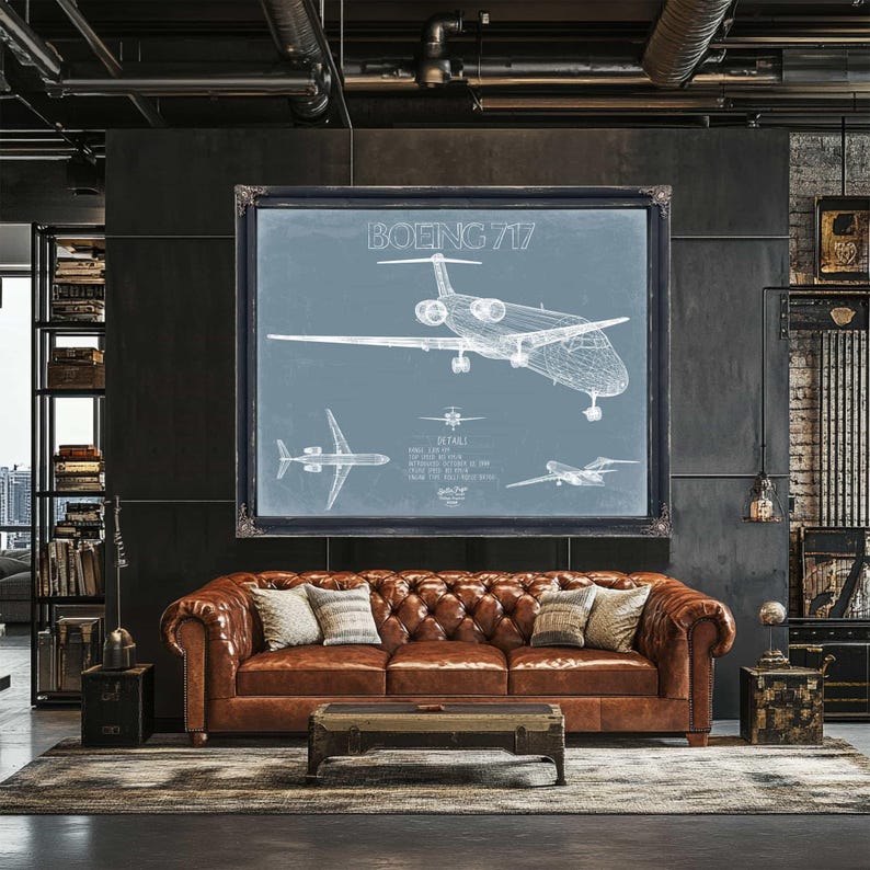 Boeing 717 Aircraft Blueprint Wall Art - Original Aviation Plane Print ...