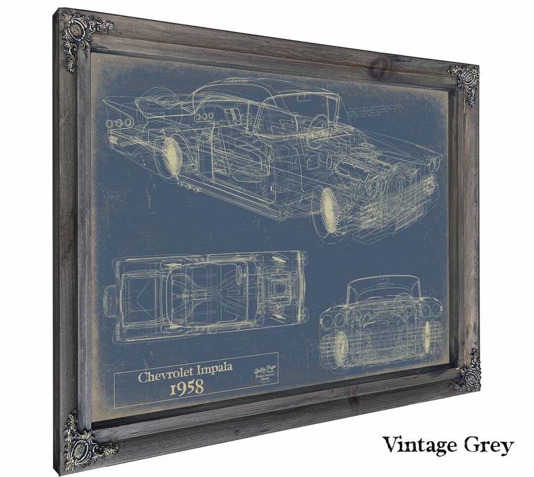 Vintage 1958 Chevrolet Impala Car Blueprint - Gifts for Husband ...