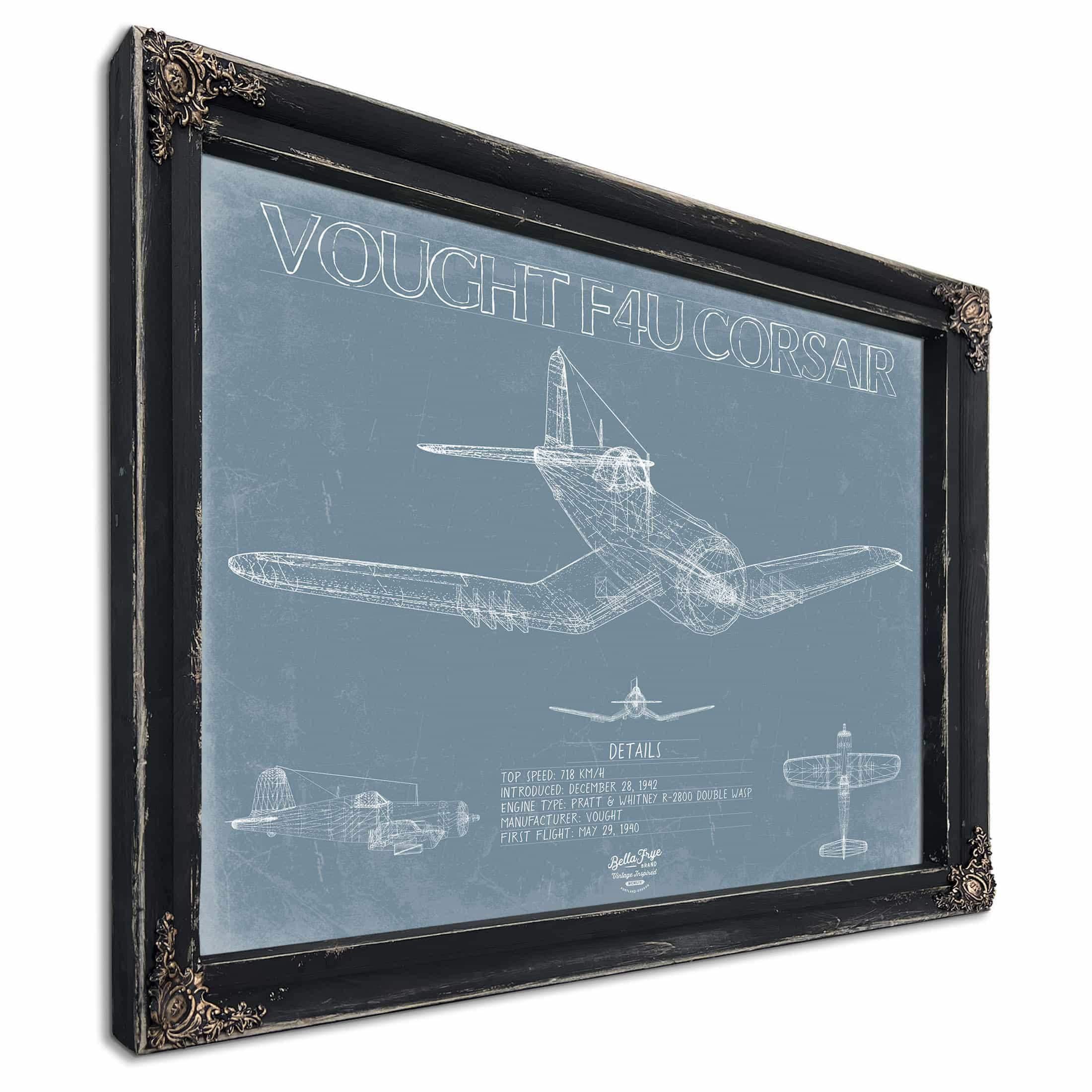 Vought F4U Corsair Blueprint Wall Art - Original WW II Airplane Print ...