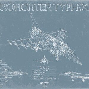 Eurofighter Typhoon Aircraft Blueprint Wall Art - Original Fighter ...