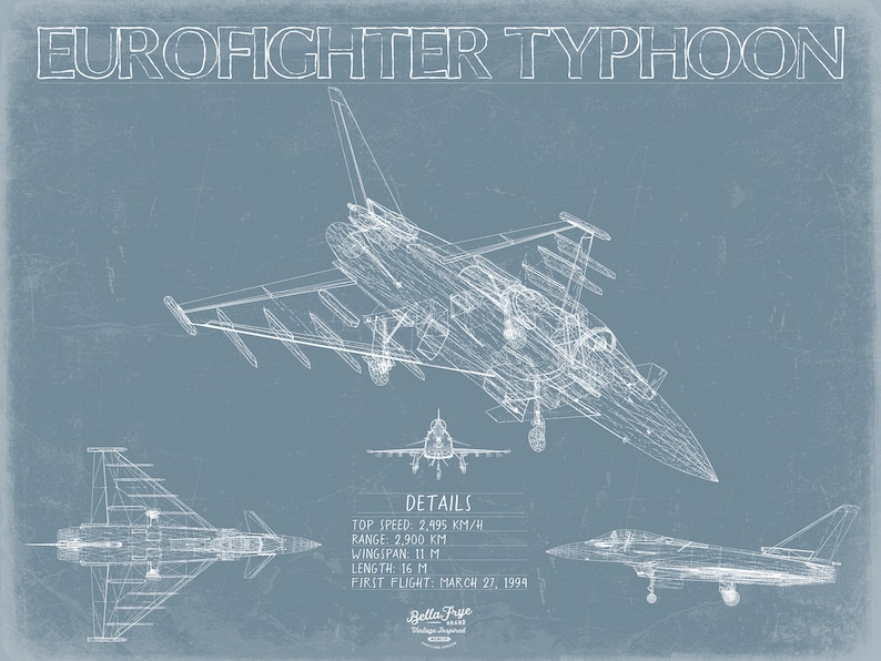 Eurofighter Typhoon Aircraft Blueprint Wall Art Original - Etsy