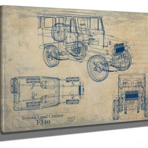 1970 Land Cruiser FJ40 Model Print, Original Blueprint Canvas - Etsy