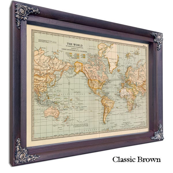 Antique World Map Framed - Etsy