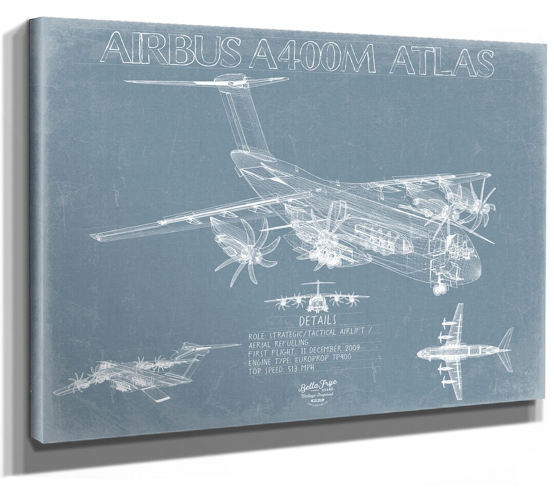 Airbus A400M Atlas Aircraft Blueprint Wall Art - Original Aviation ...