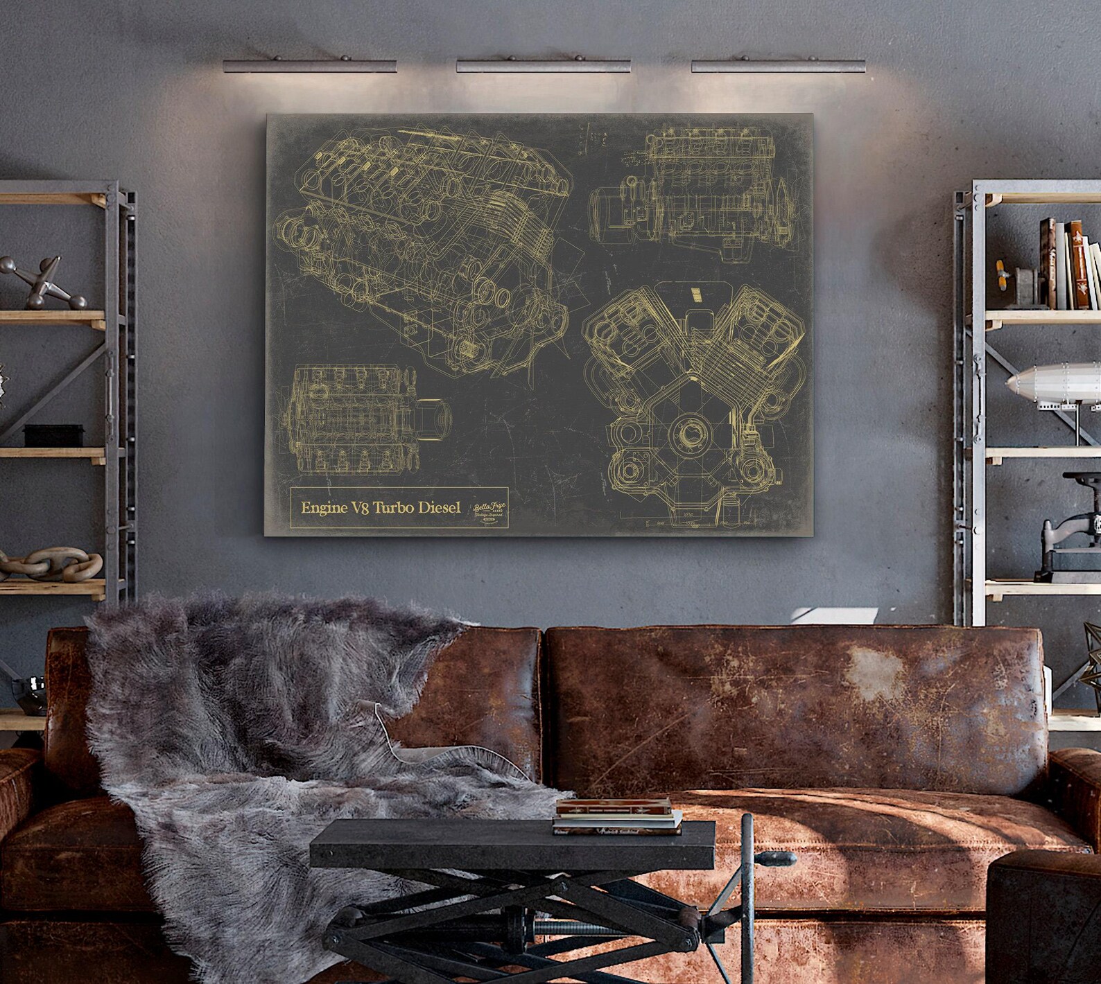 Vintage Engine V8 Turbo Diesel Print, Original Blueprint Canvas - Etsy