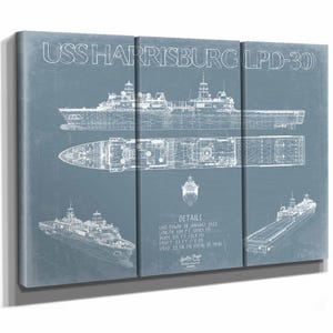 USS Harrisburg (LPD-30) Blueprint Wall Art - Original Amphibious ...