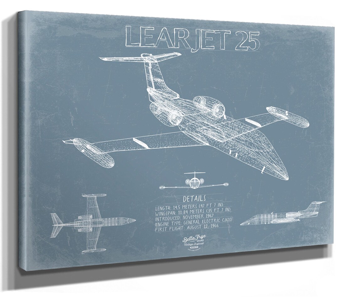 Learjet 25 Aircraft Blueprint Wall Art - Original Airplane Print - Etsy