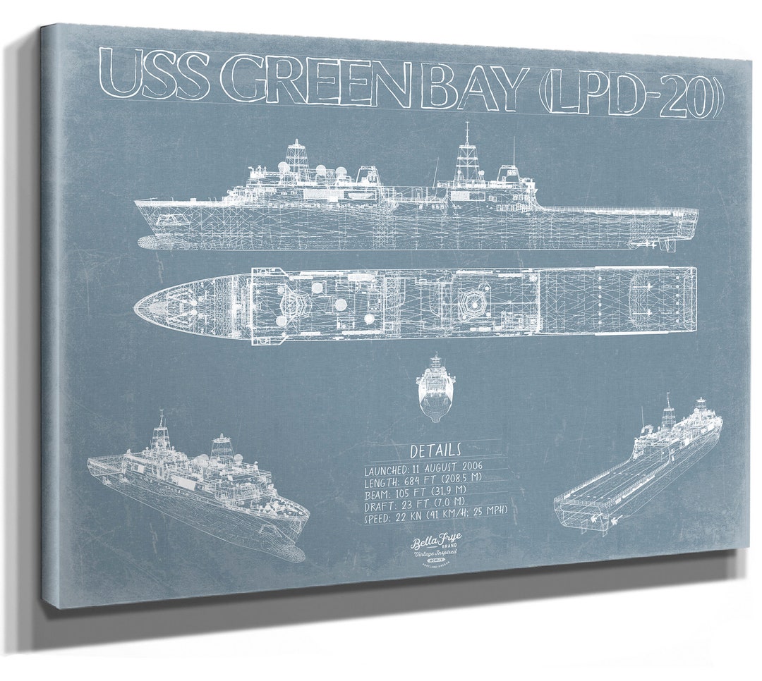 USS Green Bay (LPD-20) Blueprint Wall Art - Original Amphibious ...