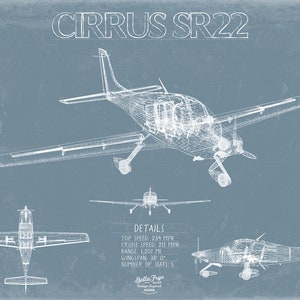 Cirrus SR22 Aircraft Blueprint Wall Art - Original Airplane Print - Etsy