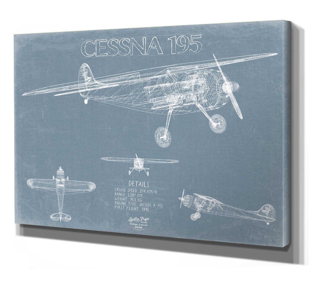 Cessna 195 Aircraft Blueprint Wall Art - Original Airplane Print - Etsy
