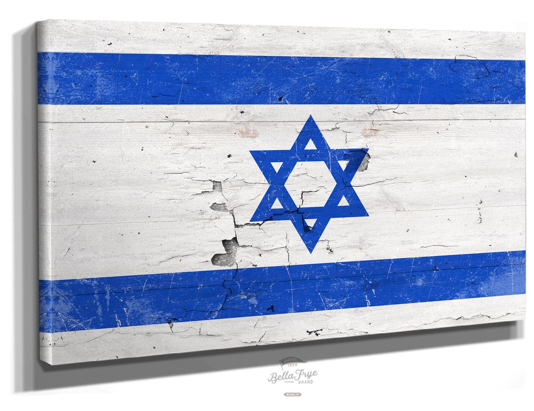 Israel Flag Wall Art - Vintage Israel Flag Sign Weathered Wood Style on ...