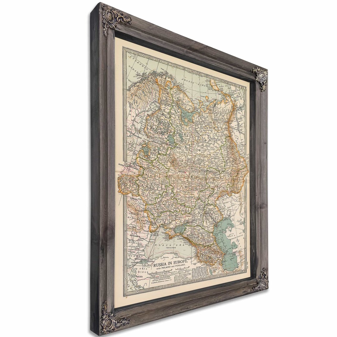 Framed Russia Europe Vintage Map Ornate Embellishment Frame With Print ...