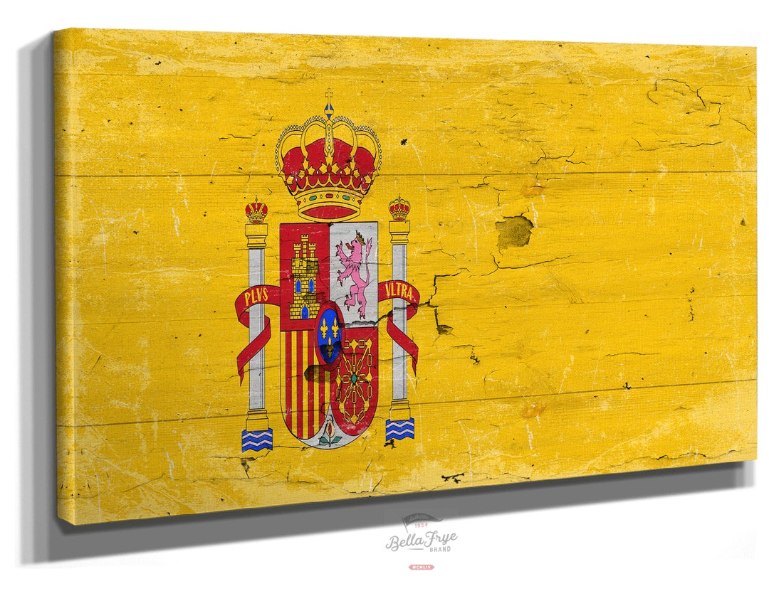 Spain Flag Wall Art - Vintage Spain Flag Sign Weathered Wood Style on ...