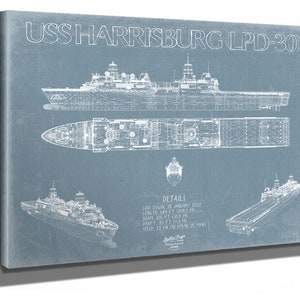 USS Harrisburg (LPD-30) Blueprint Wall Art - Original Amphibious ...