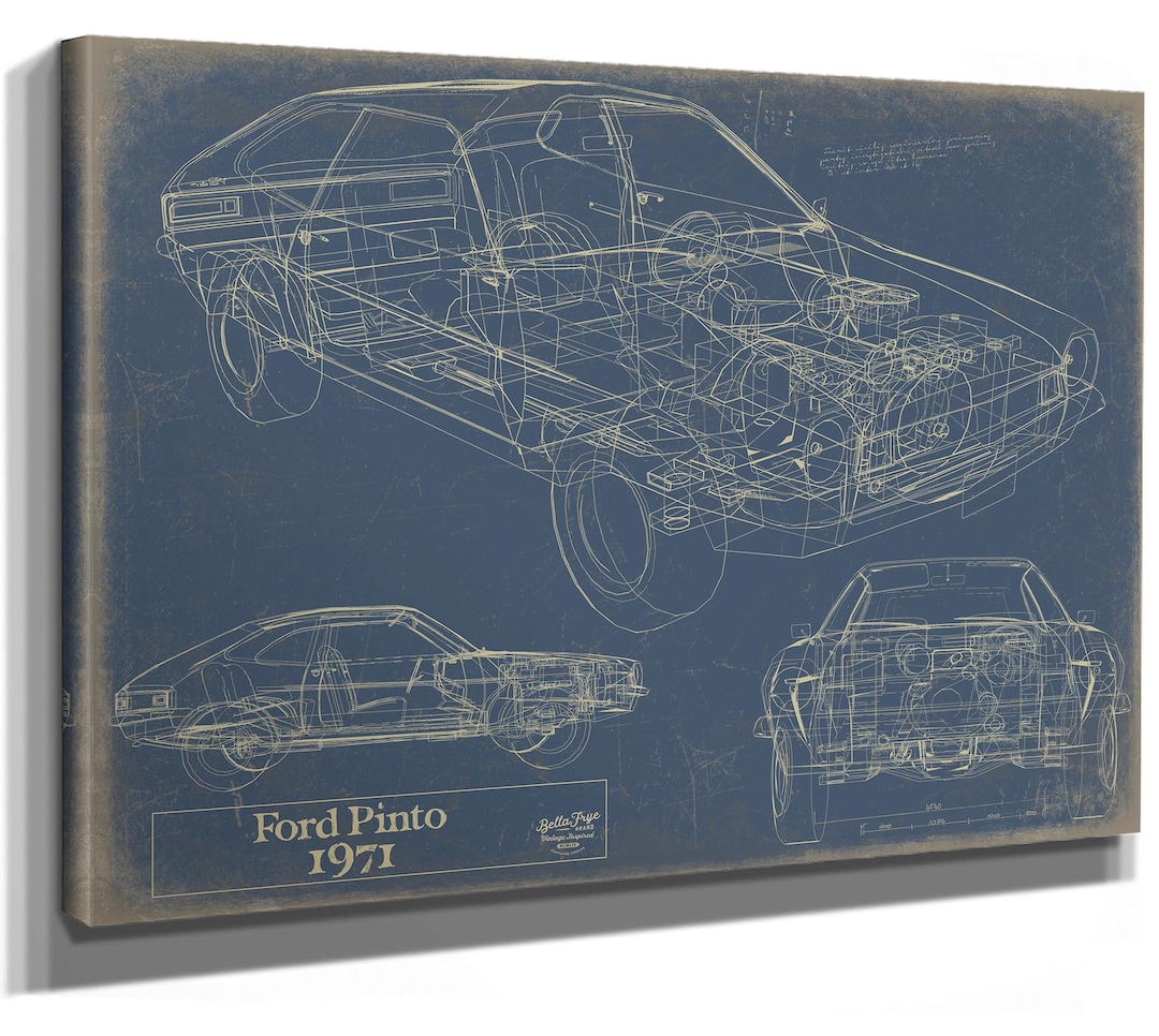 Vintage 1971 Ford Pinto Model Print, Original Blueprint Canvas, Framed ...