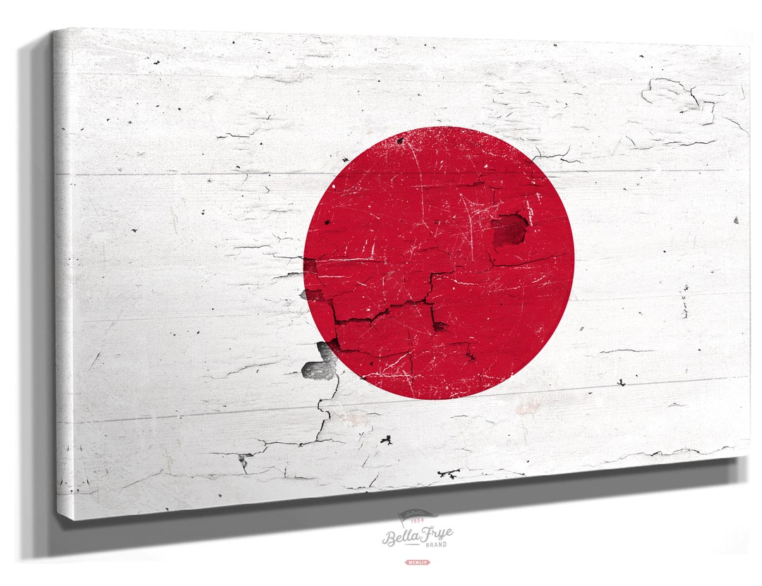 Japan Flag Wall Art - Vintage Japanese Flag Sign Weathered Wood Style ...