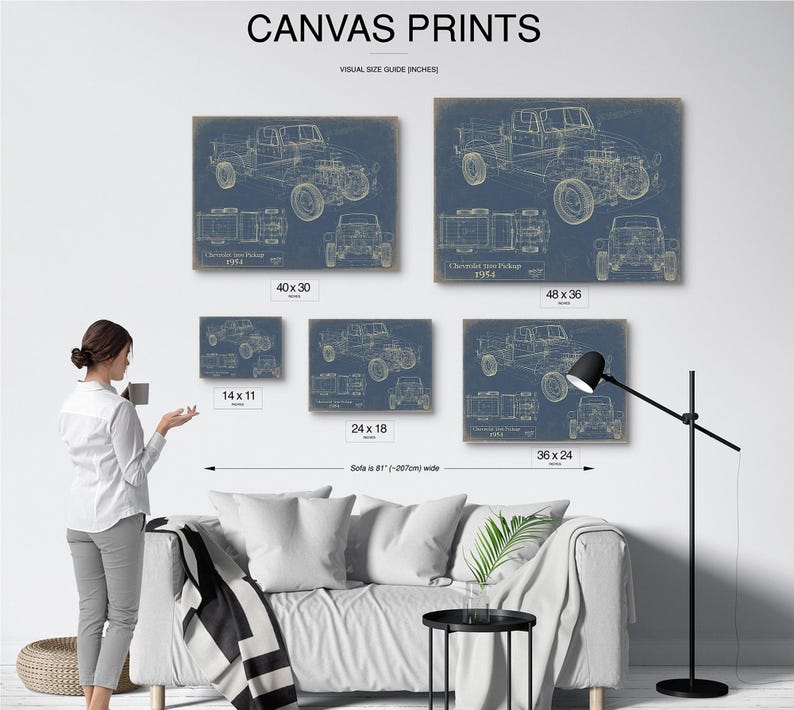 Vintage 1954 Chevrolet 3100 Pickup Model Mancave Blueprint Art - Etsy