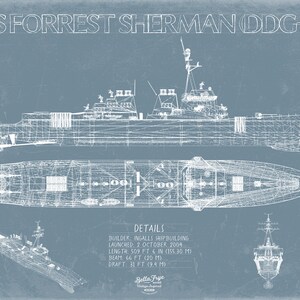 USS Forrest Sherman (DDG-98) Blueprint Wall Art - Original Guided ...