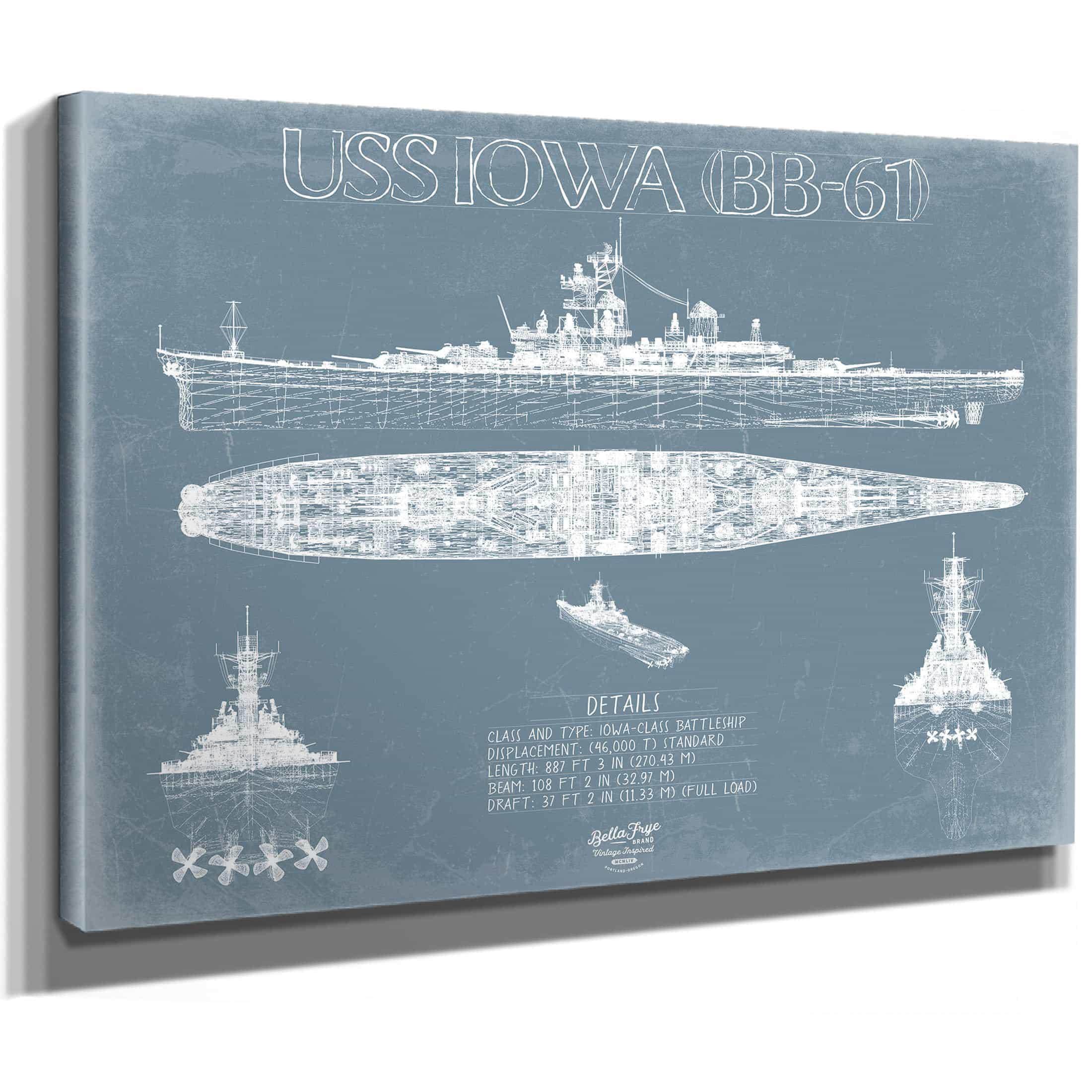 USS Iowa (BB-61) Blueprint Wall Art - Original Battleship Print - Etsy