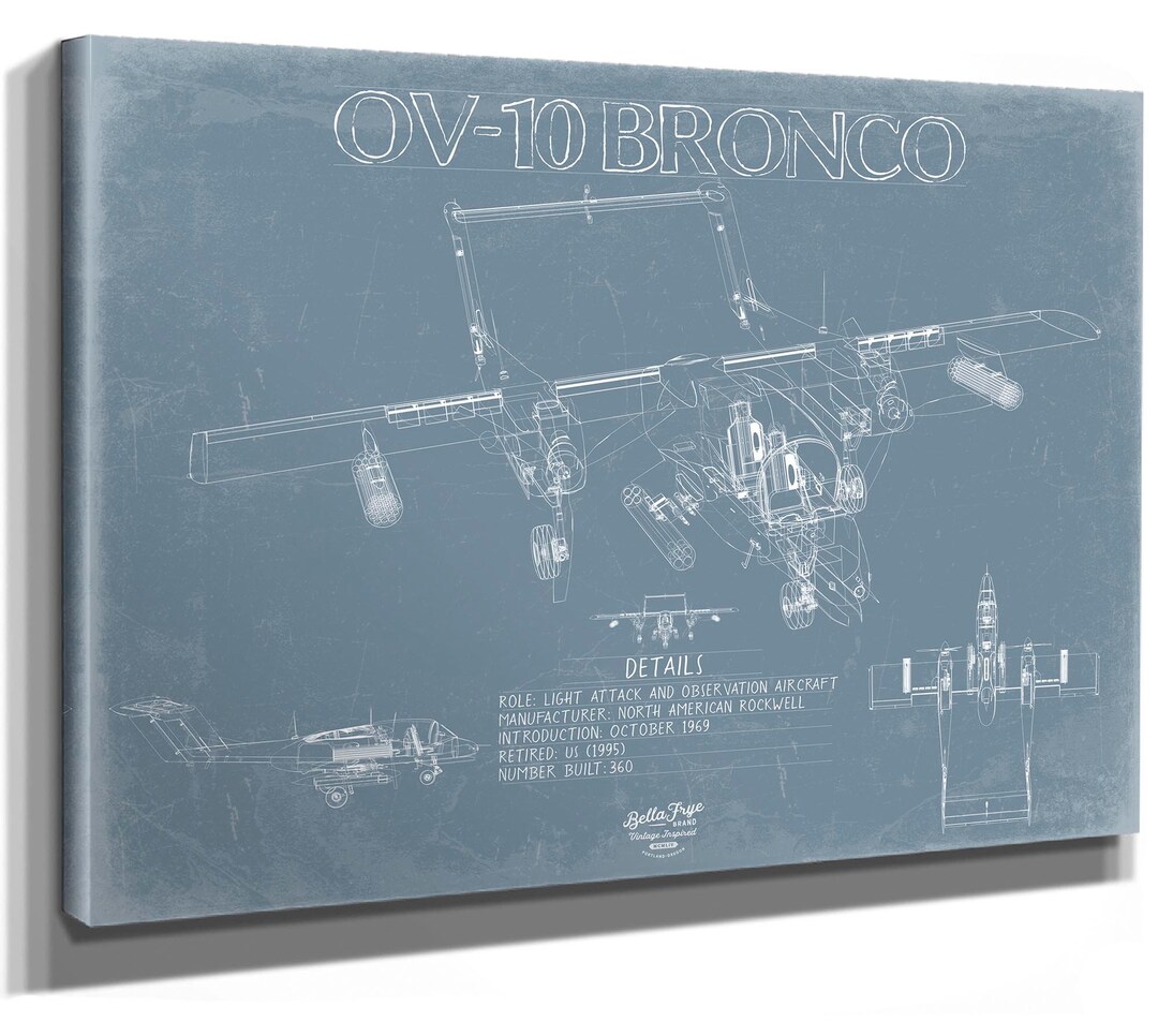 North American Rockwell OV-10 Bronco Aircraft Blueprint Wall Art ...