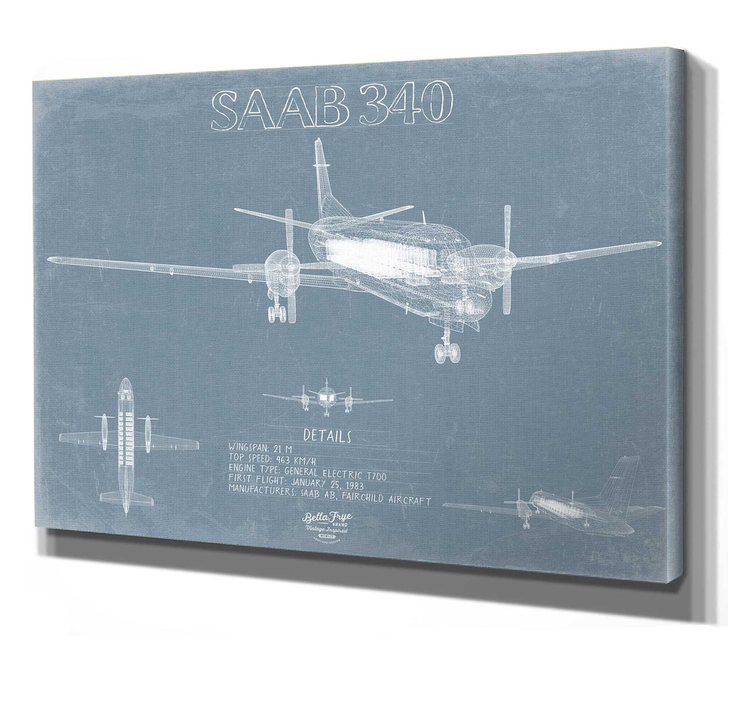 Saab 340 Aircraft Blueprint Wall Art - Original Plane Print - Etsy