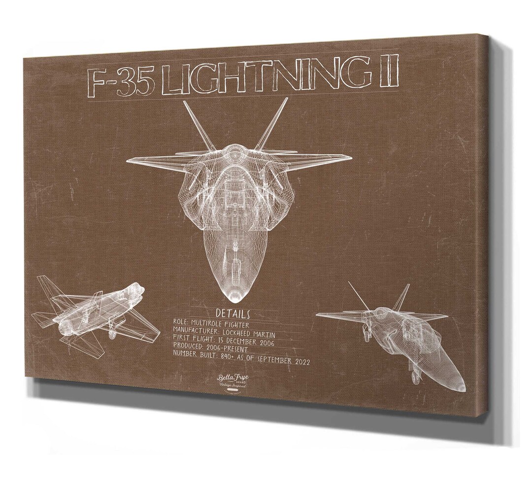 F-35 Lightning II Aircraft Blueprint Wall Art - Original Fighter Plane ...