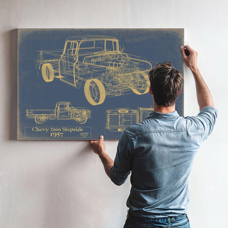 Vintage 1957 Chevy 3100 Stepside Pickup Model Print, Original Blueprint ...