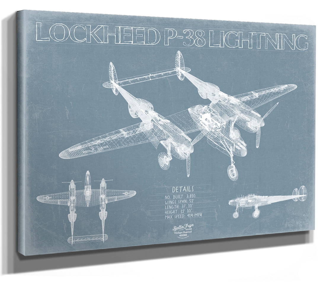 Lockheed P-38 Lightning Blueprint Wall Art - Original Aviation Plane ...