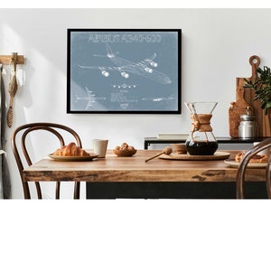 Airbus A340-600 Aircraft Blueprint Wall Art - Original Aviation Plane ...