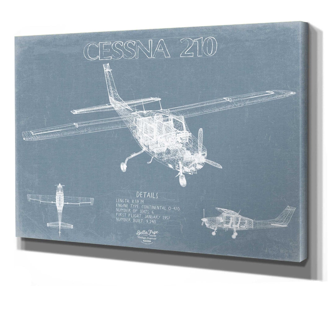 Cessna 210 Centurion Aircraft Blueprint Wall Art - Original Airplane ...