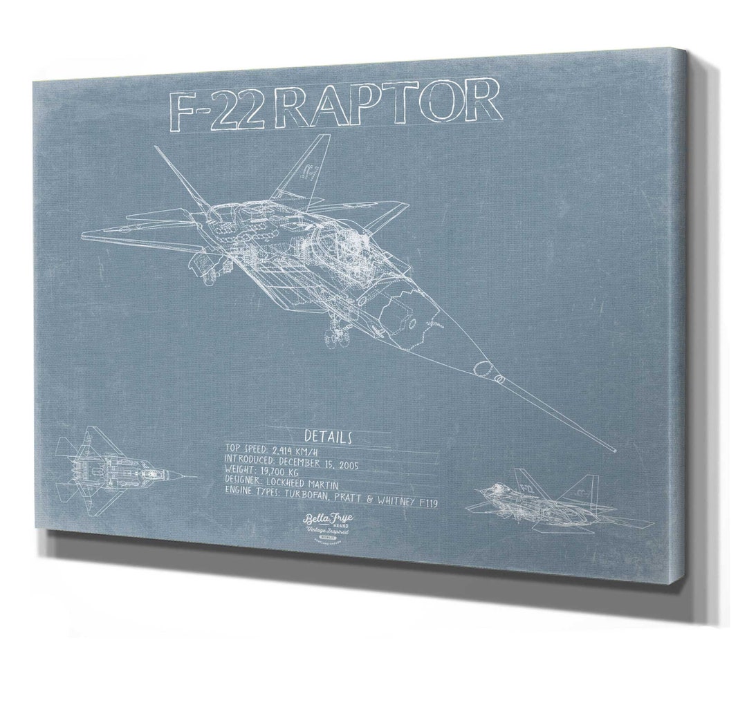 F-22 Raptor Aircraft Blueprint Wall Art - Original Fighter Plane Print ...