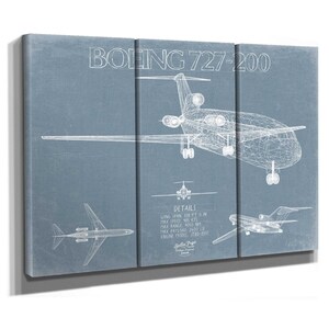 Boeing 727-200 Aircraft Blueprint Wall Art - Original Aviation Plane ...