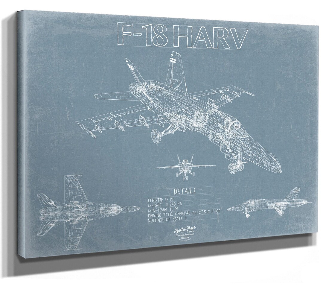 F-18 HARV Aircraft Blueprint Wall Art - Original Aviation Plane Print ...
