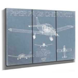 Piper PA-28 Cherokee Aircraft Blueprint Wall Art - Original Airplane ...