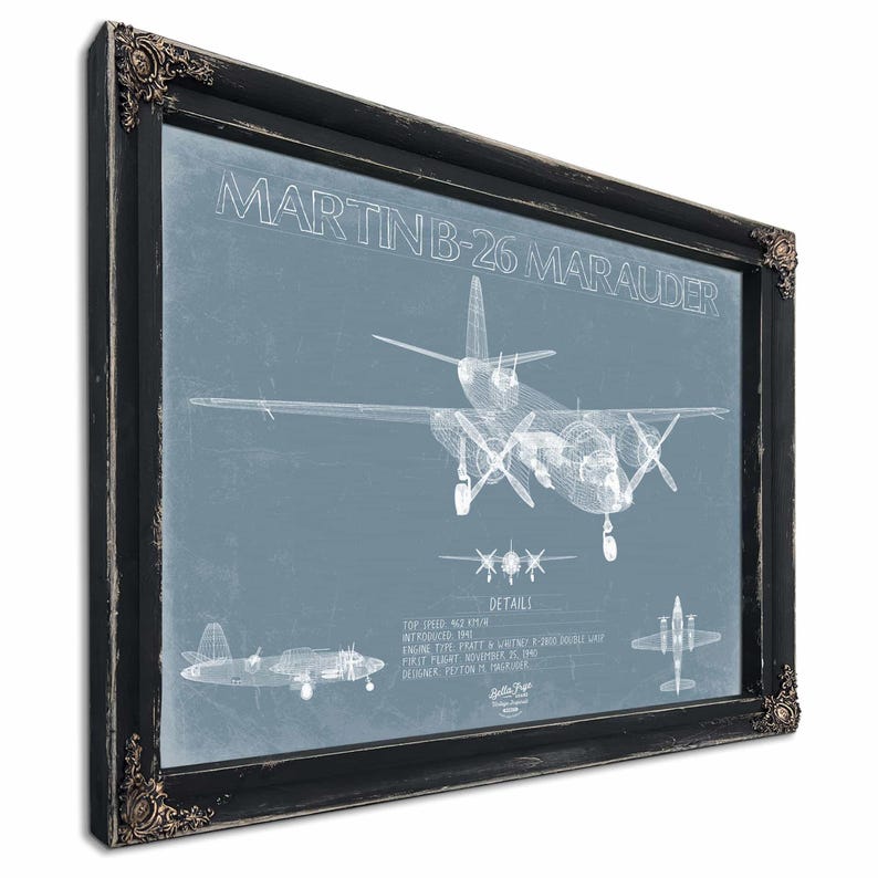 Martin B-26 Marauder Aircraft Blueprint Wall Art - Original Military ...