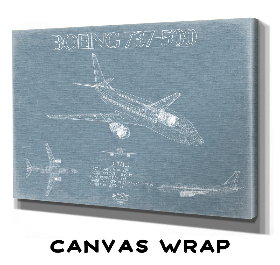 Boeing 737-500 Aircraft Blueprint Wall Art - Original Aviation Plane ...